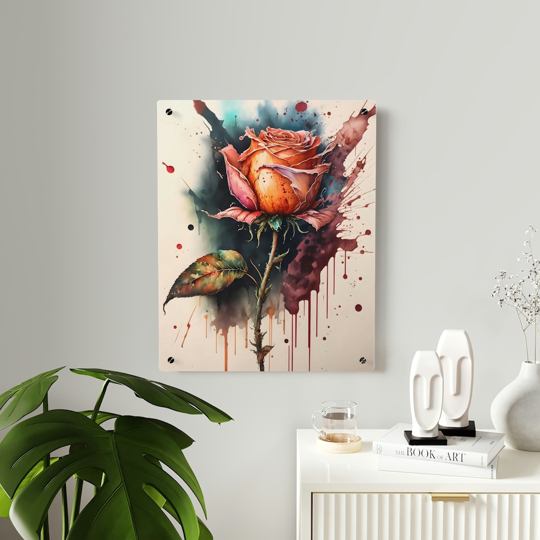 Luminous Rose Blossom | Watercolor Acrylic Wall Art | Vivid Home Accent ...