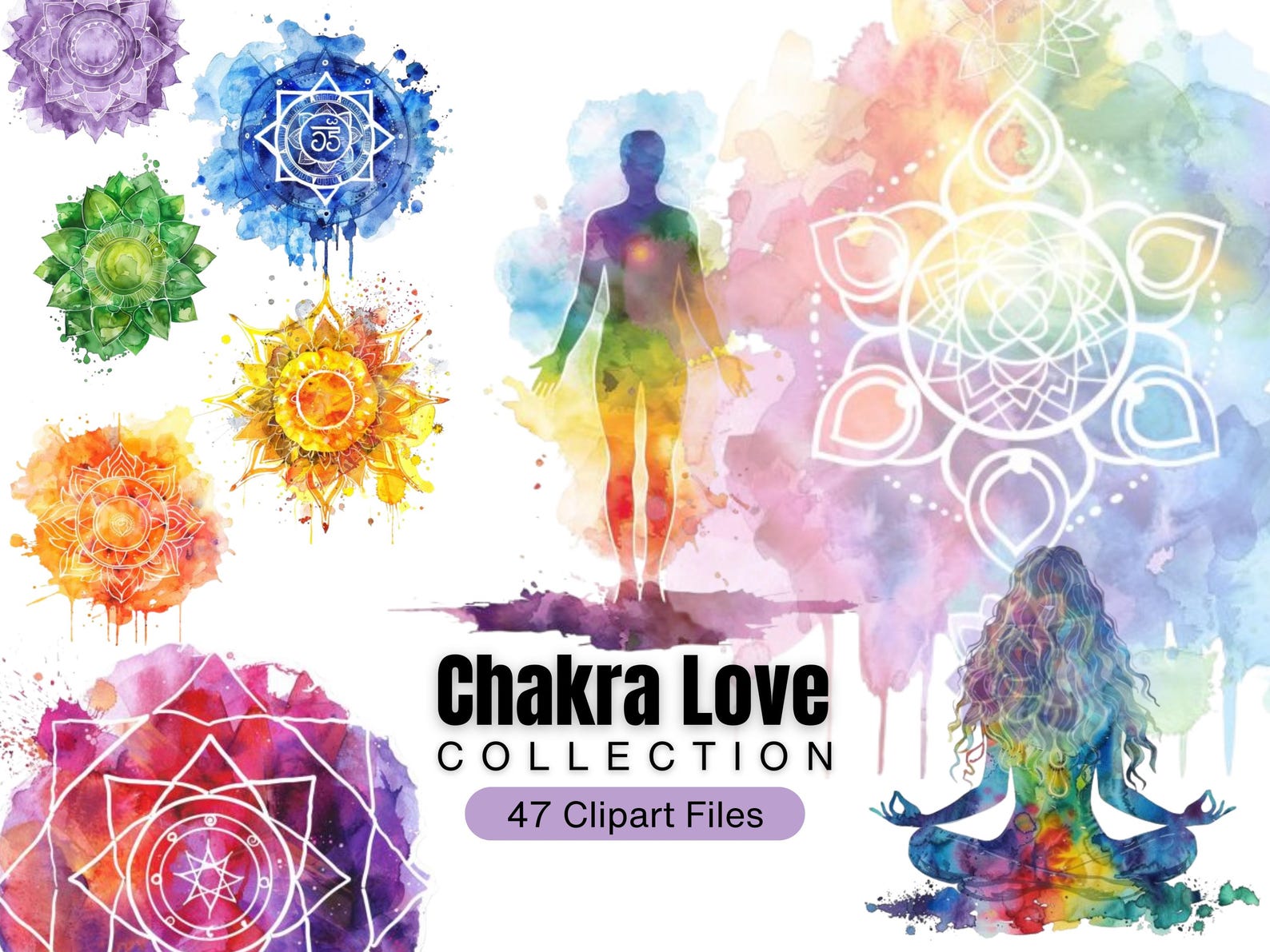 Chakra Clipart Bundle, Spiritual Healing PNG Set, Watercolor Chakra Art ...