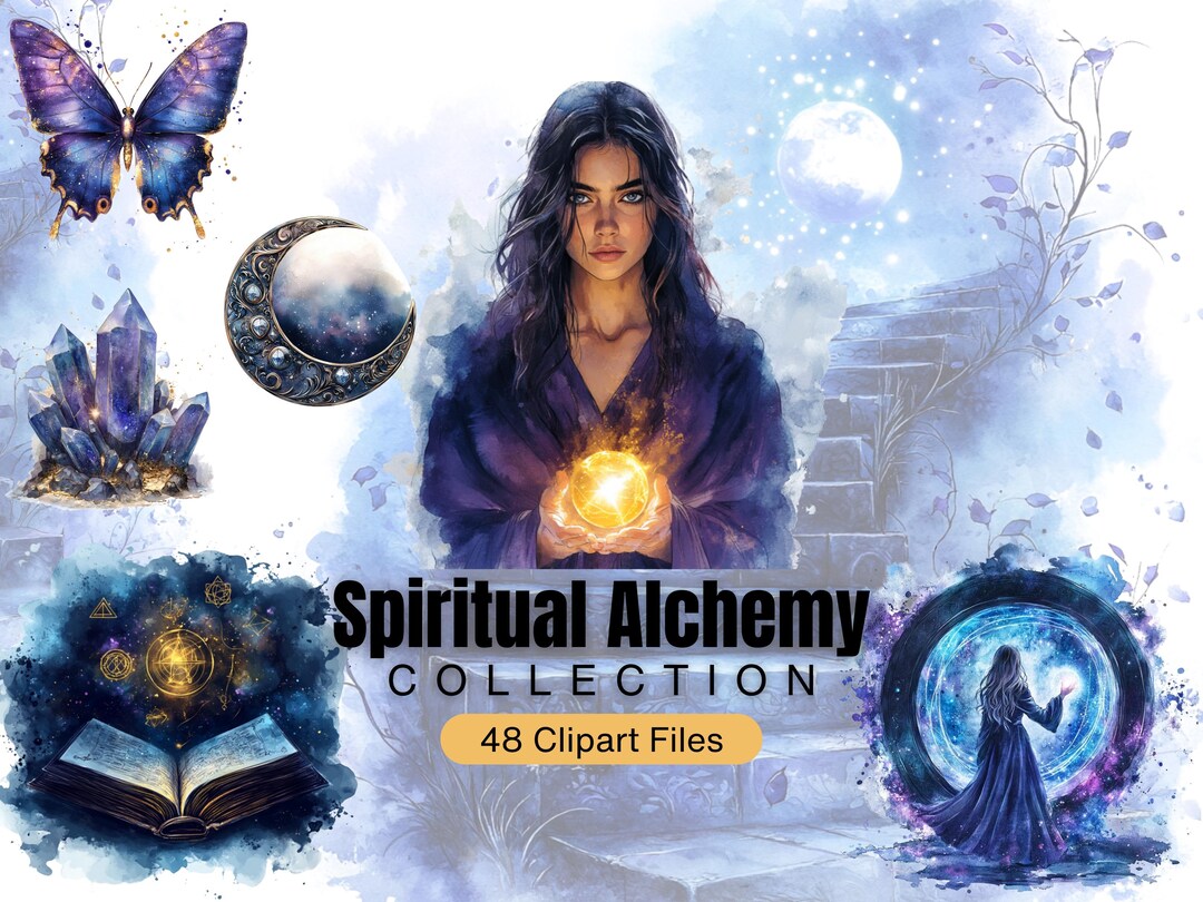 Spiritual Alchemy Clipart Bundle Digital Watercolor Magic Png Celestial ...