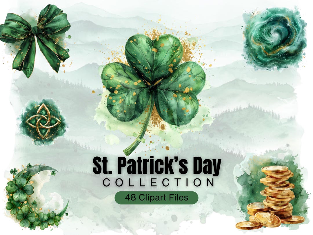 St Patrick’s Day Watercolor Clipart – Shamrock, Leprechaun & Gold Lucky ...