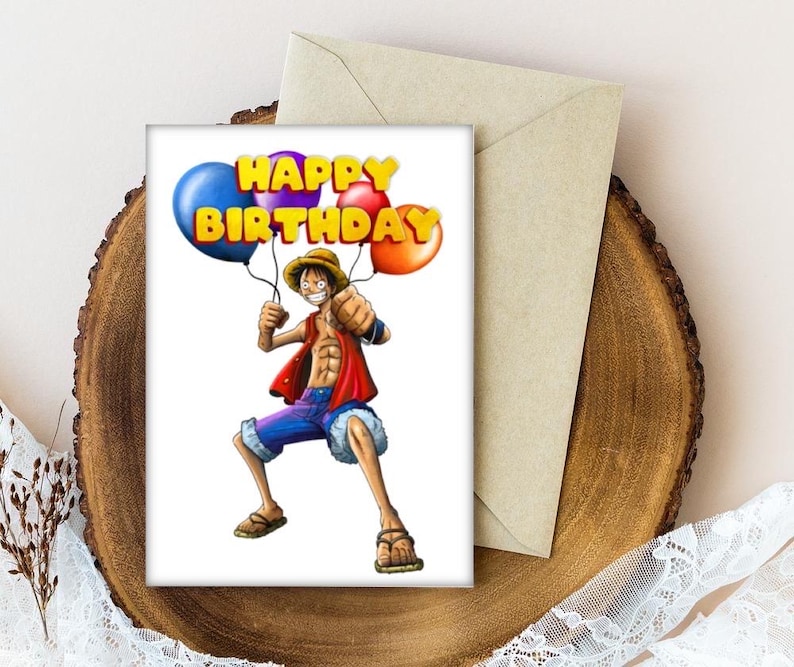 One Piece Anime Monkey D. Luffy Digital Birthday Greeting Card Instant ...