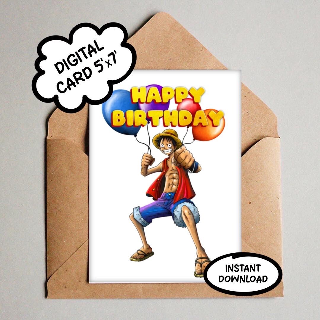 One Piece Anime Monkey D. Luffy Digital Birthday Greeting Card Instant ...