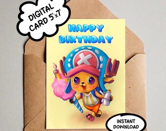 One Piece Anime Monkey D. Luffy Digital Birthday Greeting Card Instant ...