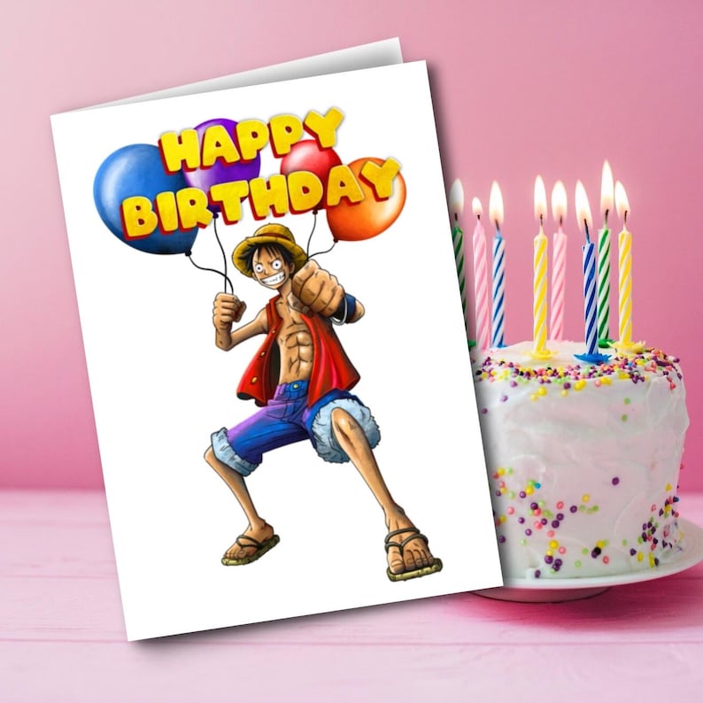 One Piece Anime Monkey D. Luffy Digital Birthday Greeting Card Instant ...