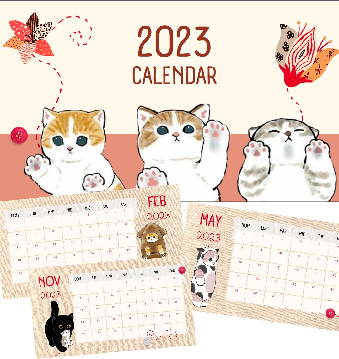 2023 Cute Cat Calendar Michimiaw Monthly Planner Printable Calendar ...