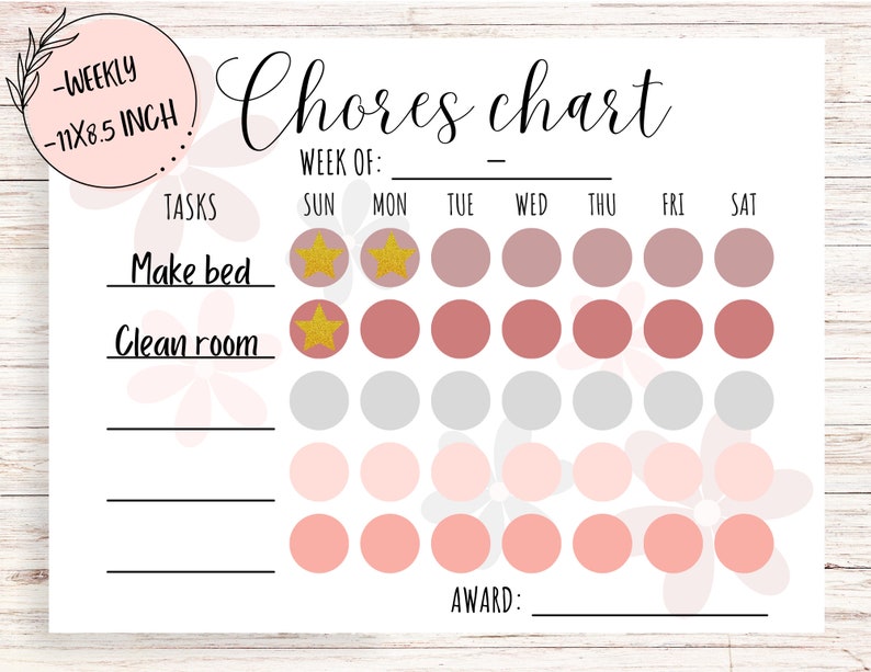Chores Chart for Kids, Printable Chores Chart, Flowers Chores Chart ...