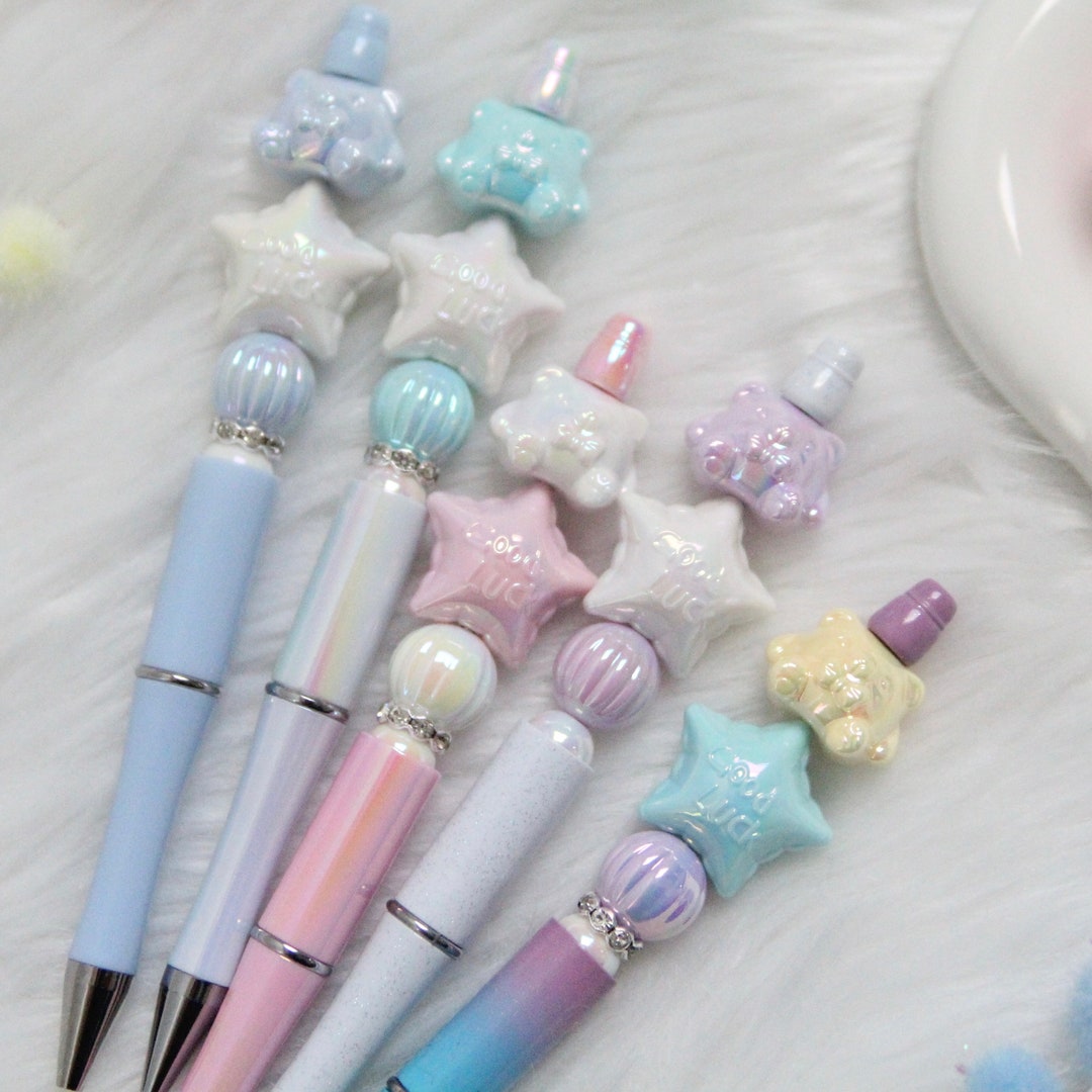 Good Luck Bear Beaded Pen Beadable Refillable Pens Pastel Cute Balloon ...
