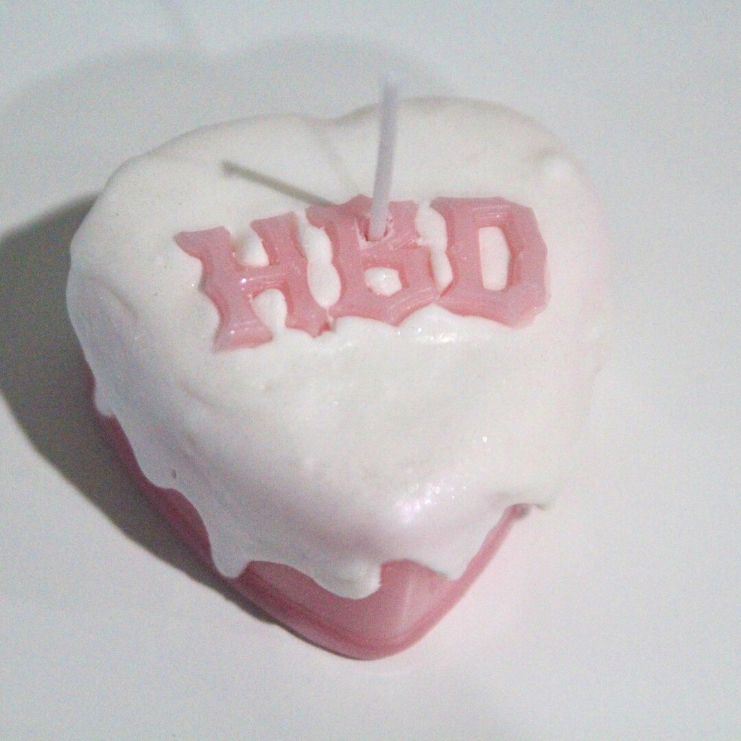 HBD Happy Birthday Candle Pillar Strawberry Scented Pink Frosted Cake ...