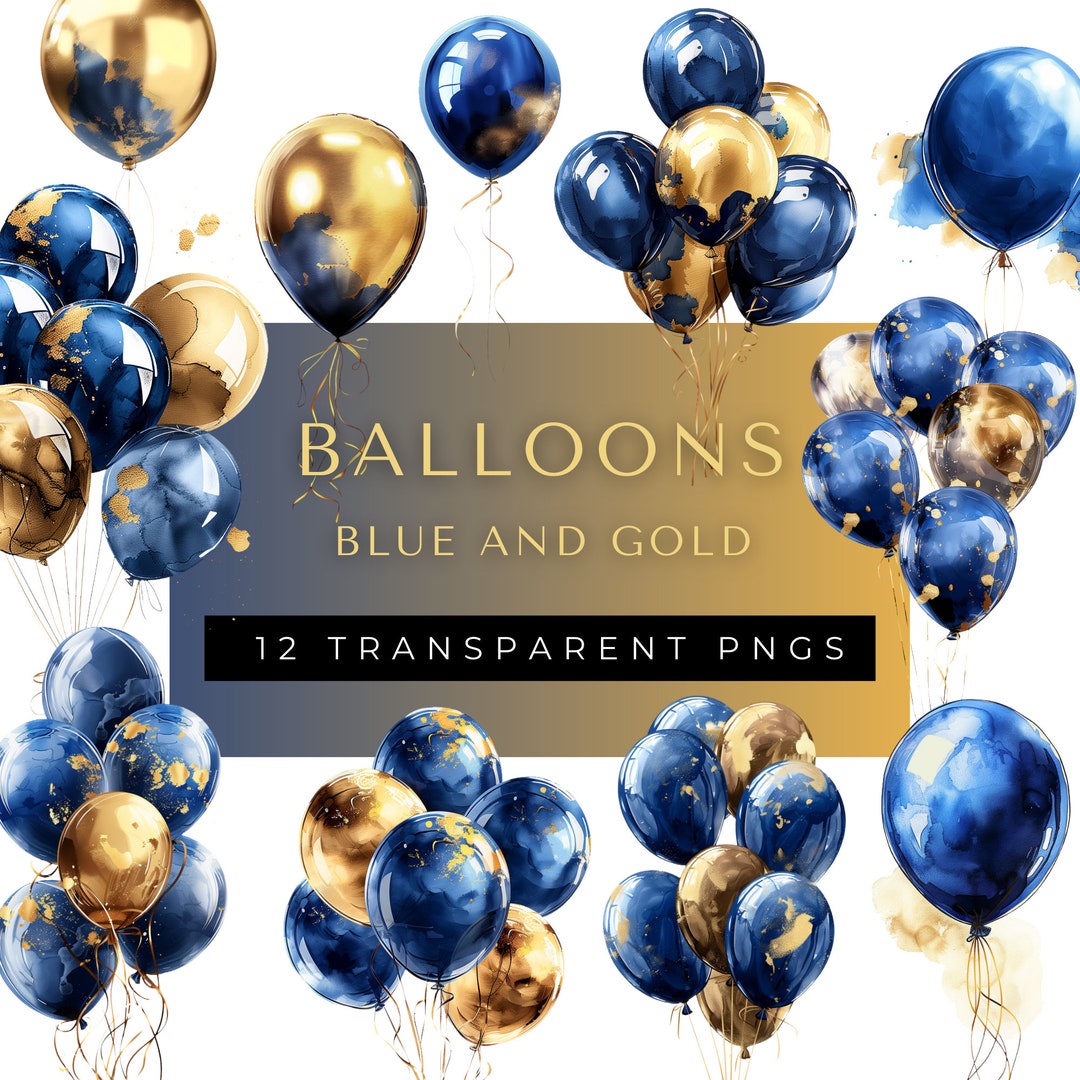Blue Sapphire and Gold Balloons Clipart, Balloons Png, Party, Birthday ...