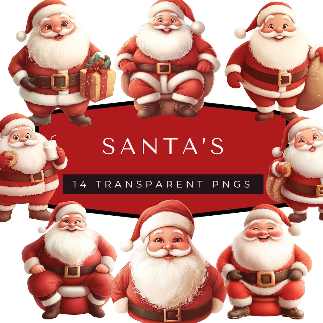 Quirky Santa Clipart Pack, Cute Chibi Father Christmas, Whimsical ...