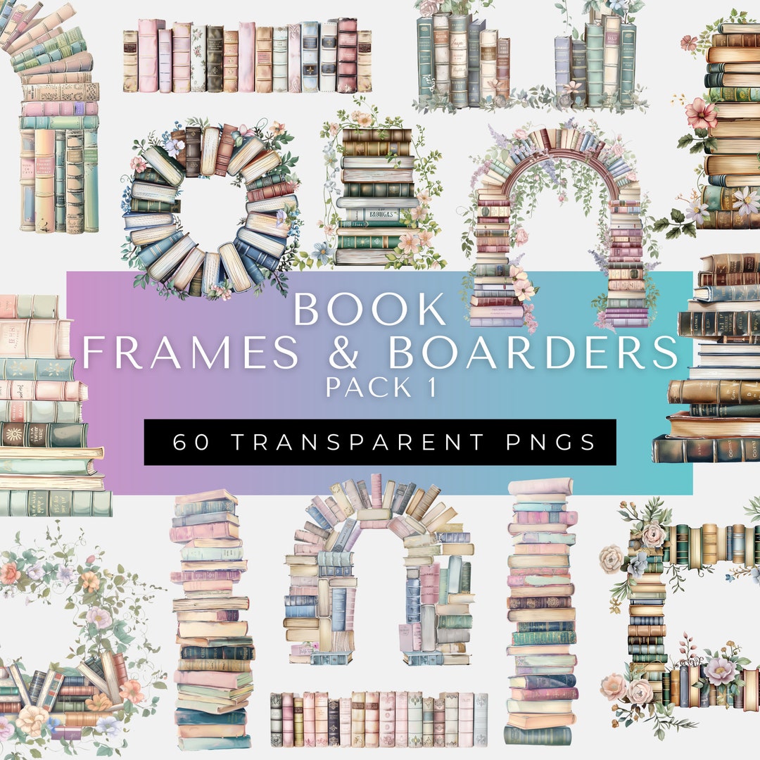 Books Border, Books Frames, Watercolor Clipart, Books Clipart PNG, Book ...