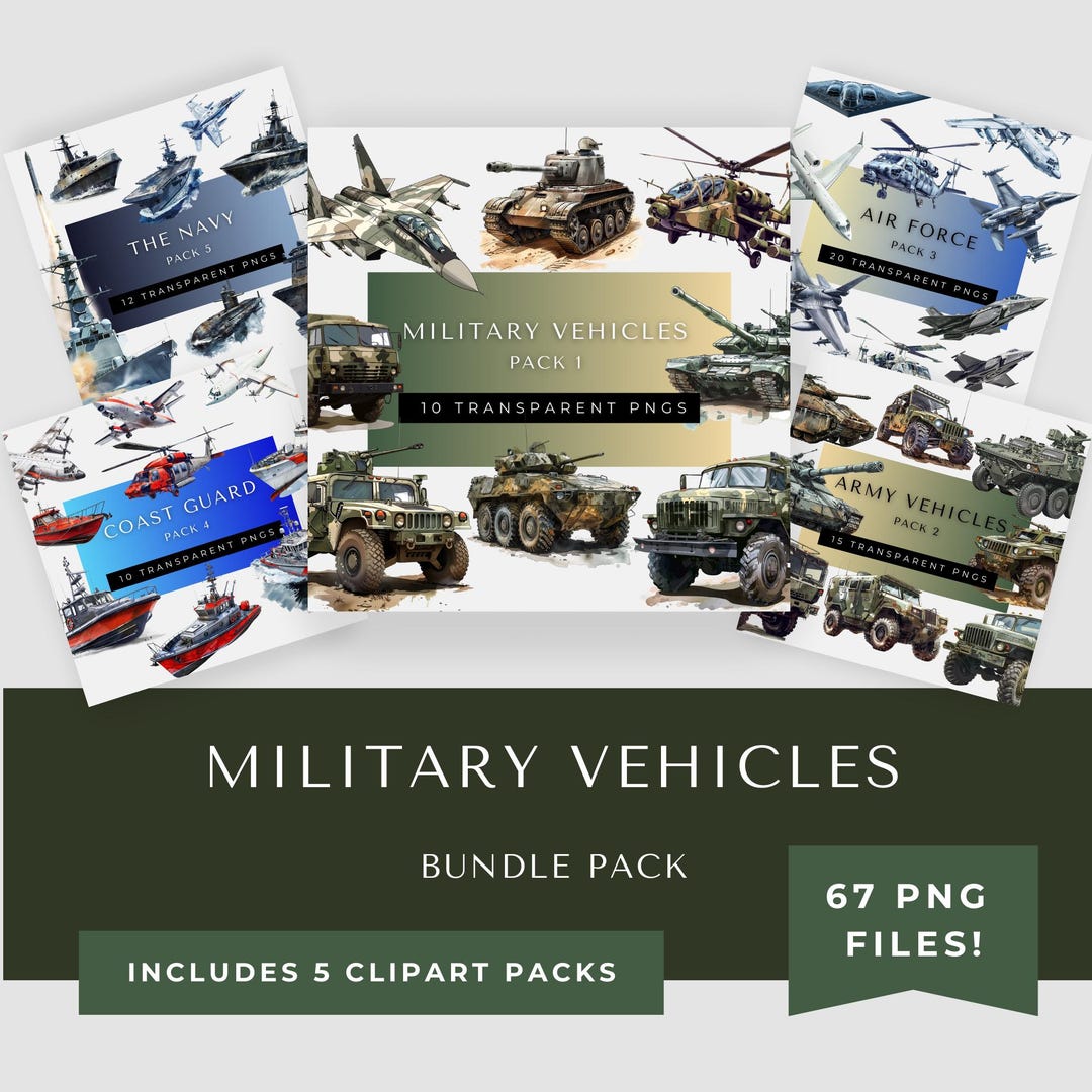 Military Vehicle Clipart Bundle – Armed Forces PNG Graphics (67 Files ...