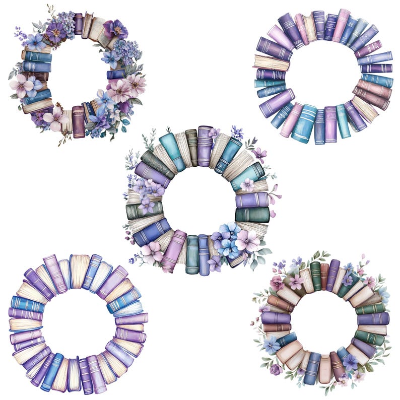 Books Border, Books Frames, Watercolor Clipart, Spring Florals PNG ...