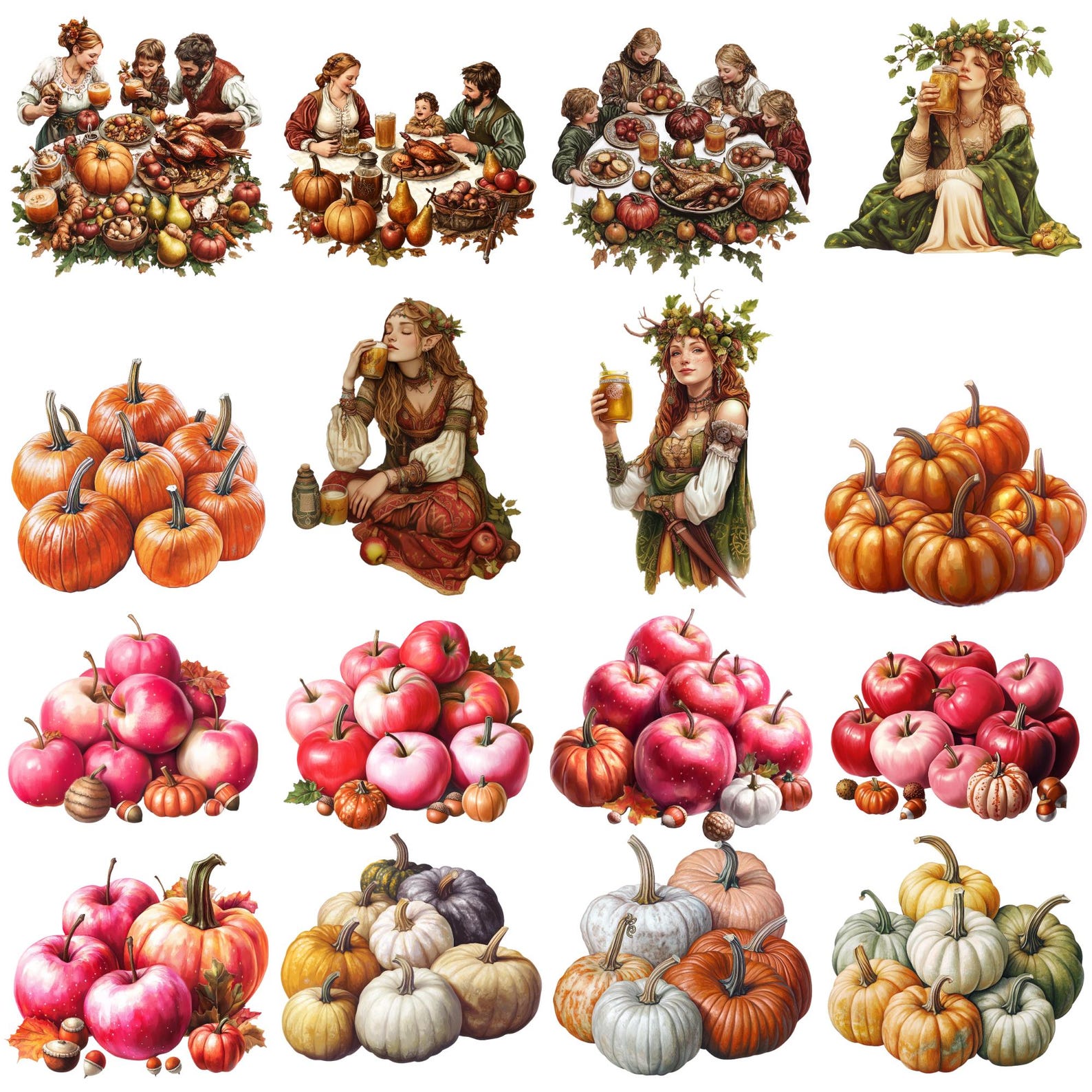 Samhain Food Clipart, Feast, Pumpkin, Wine Goblet, Witchy, Halloween ...