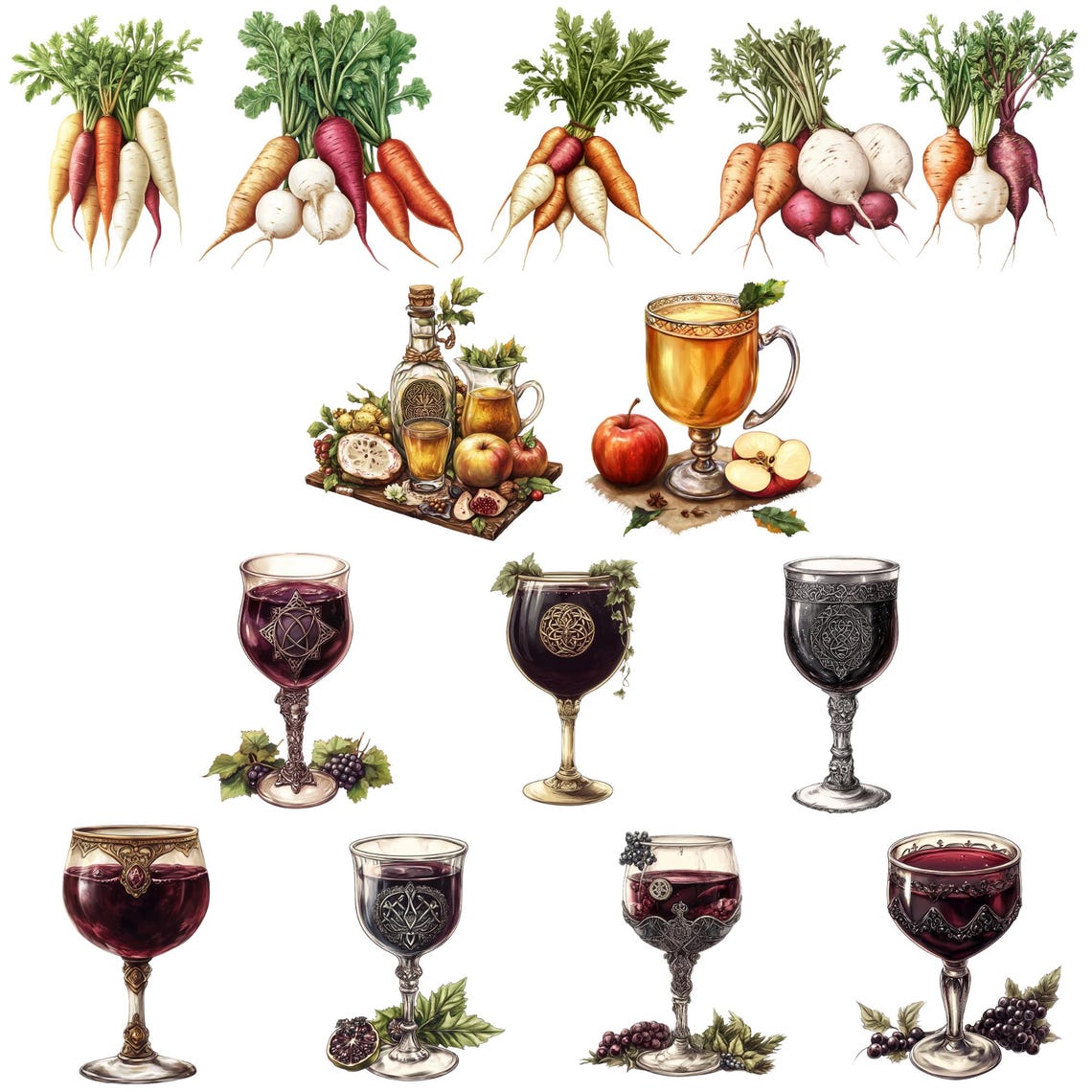 Samhain Food Clipart, Feast, Pumpkin, Wine Goblet, Witchy, Halloween ...