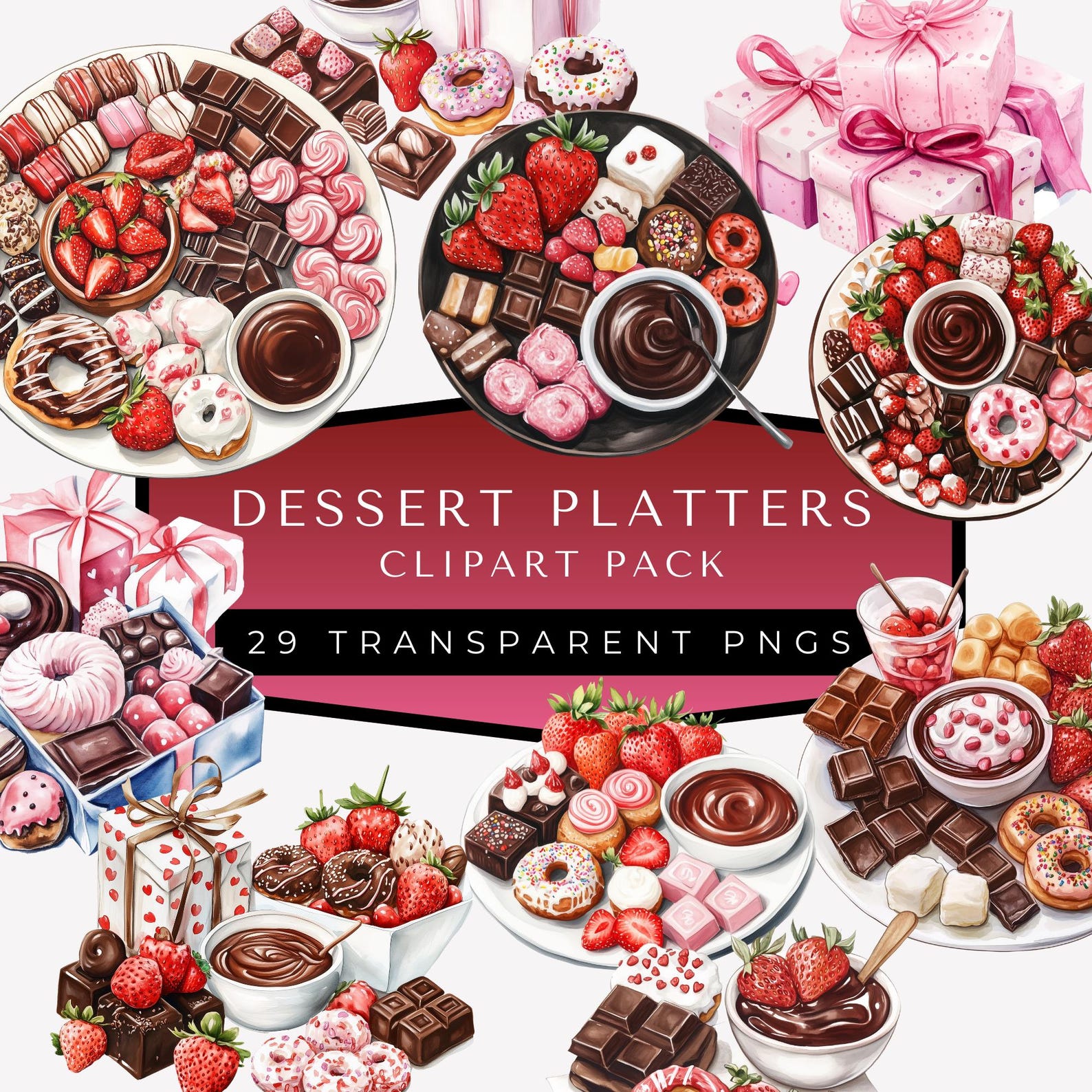 Valentines Day Dessert Platter Clipart, Sweet Treats Gifts, Chocolate ...