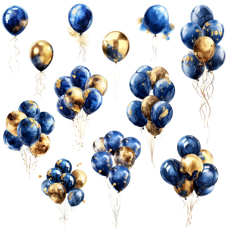 Blue Sapphire and Gold Balloons Clipart, Balloons Png, Party, Birthday ...