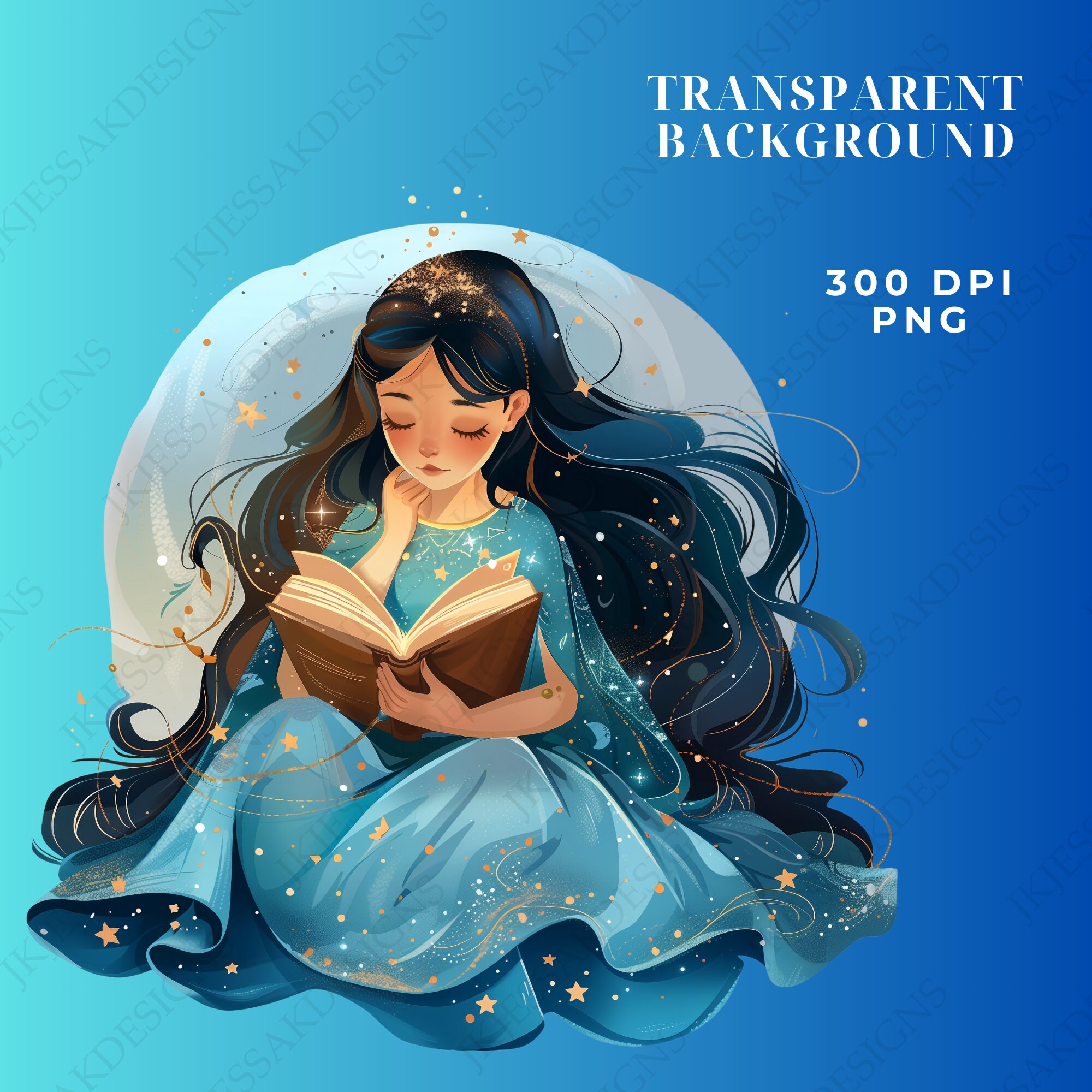 Blue Dress Princess Book Clipart, Fairy Tale Story, Bookworm Girl ...