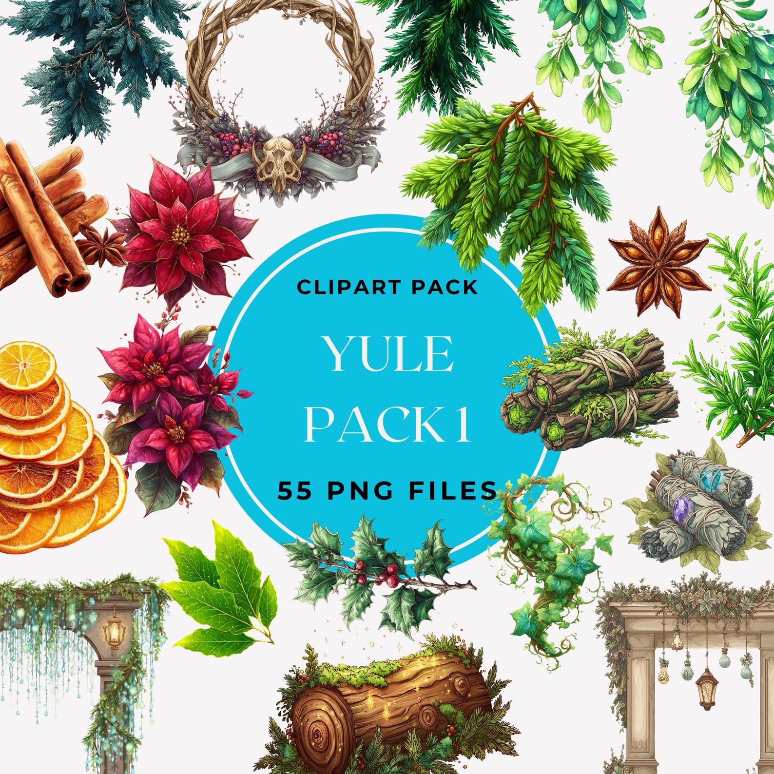 Yule Pack 1: 55 Digital PNG Clipart Files – Instant Download – Pagan ...