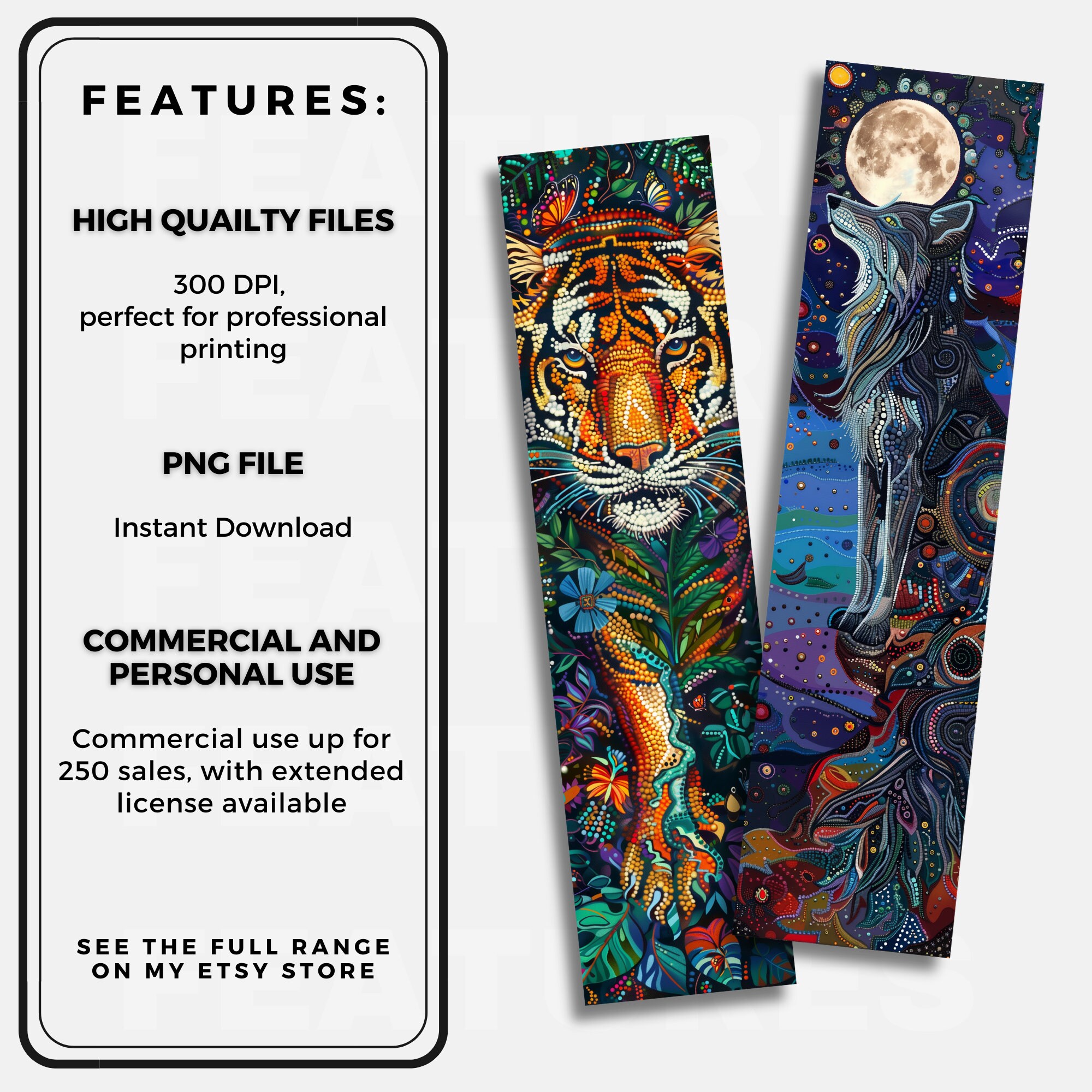 Animal Bookmark Prints, Beaded Designs, Print at Home, Digital Art ...