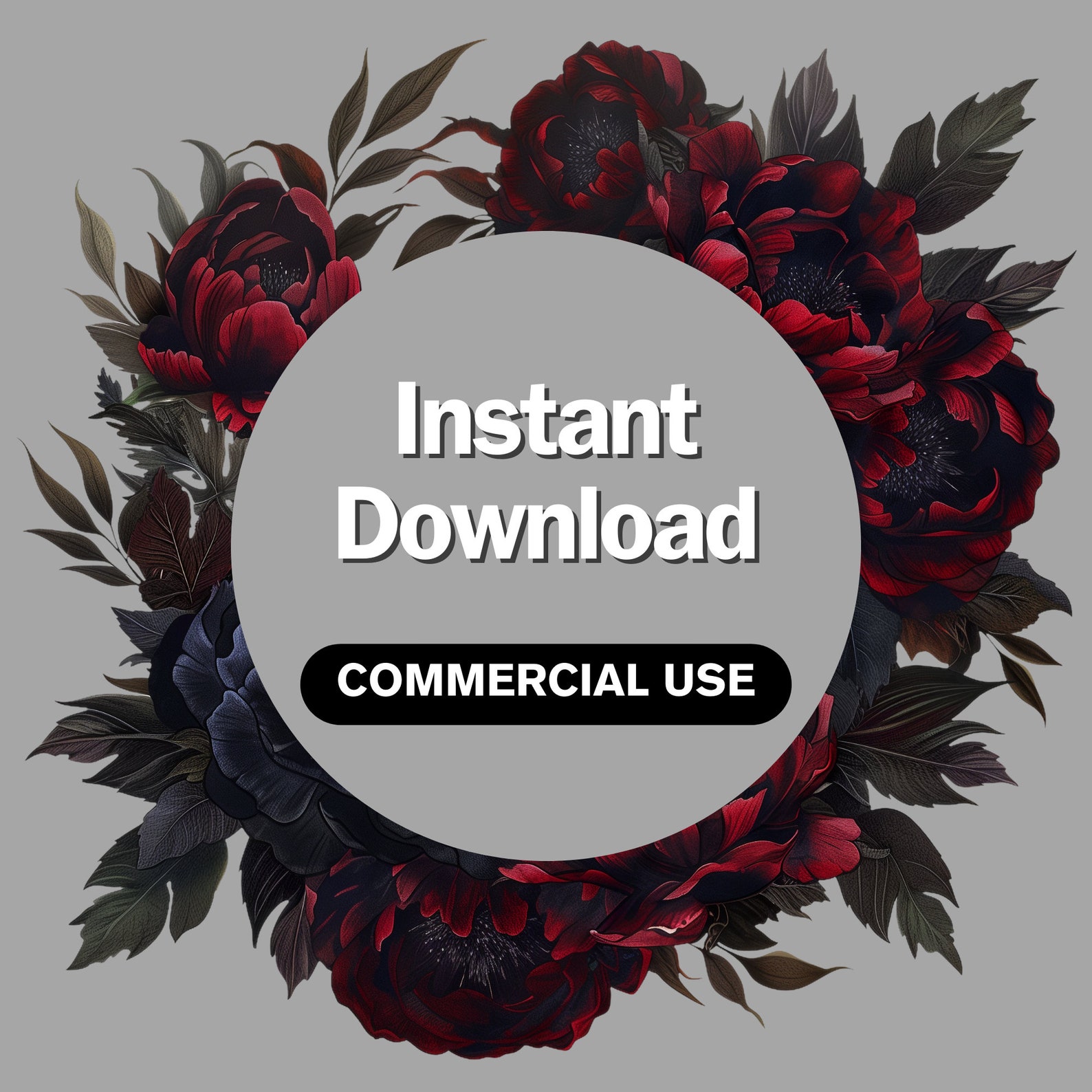 Dark Moody Peonies Clipart Elements, Romantic Elegant Royal Florals ...