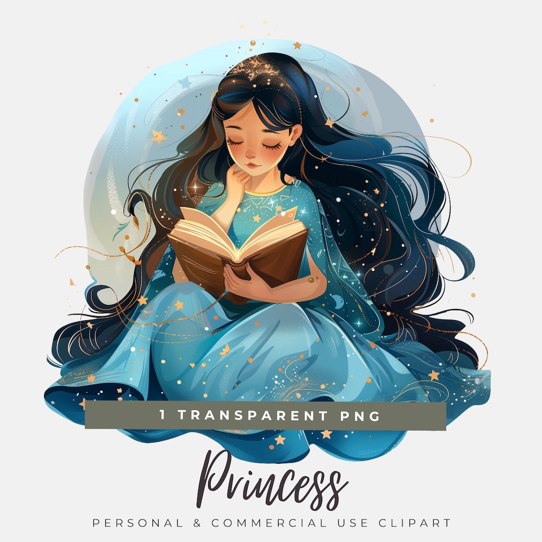 Blue Dress Princess Book Clipart, Fairy Tale Story, Bookworm Girl ...