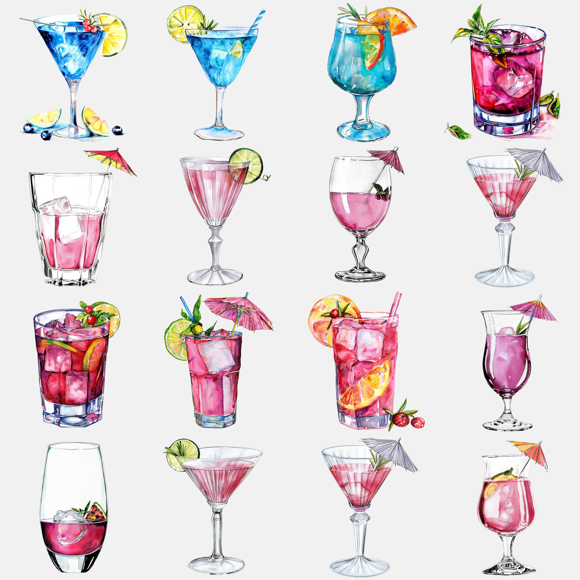 Alcohol Drinks Clipart, PNG Signature Cocktail Illustrations, Instant ...