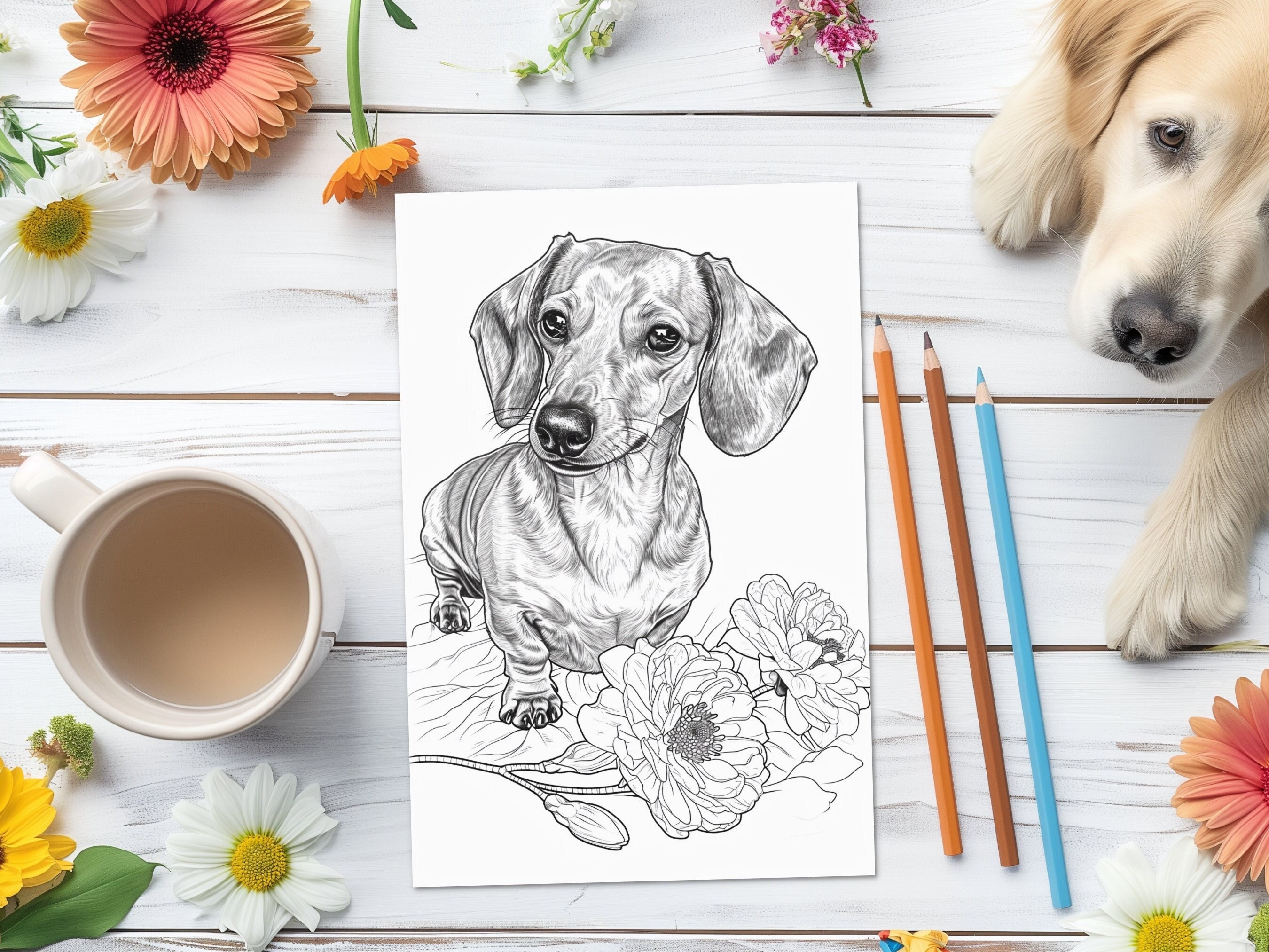 Dachshund Dog Coloring Page/sheet, Adult/teen Printable Coloring Page ...
