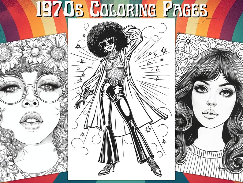 1970s Retro Coloring Pages/sheets, Kids/teens/adults Instant Download ...