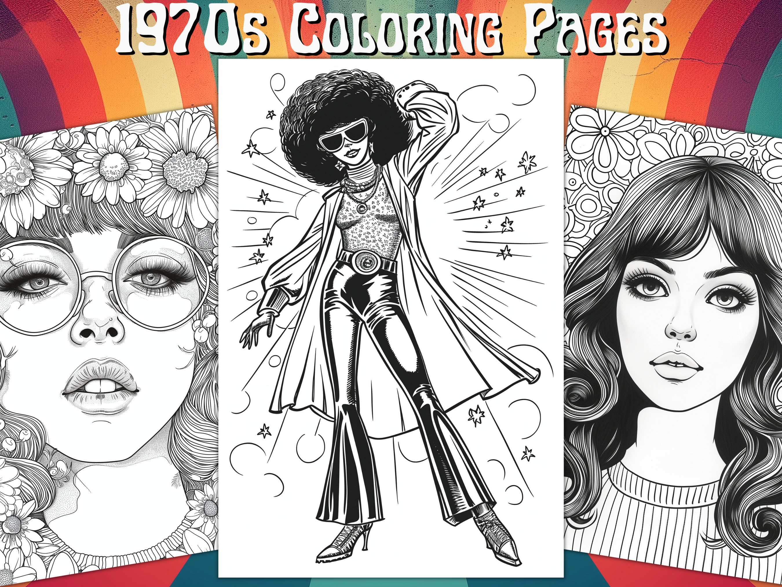 1970s Retro Coloring Pages/sheets, Kids/teens/adults Instant Download ...