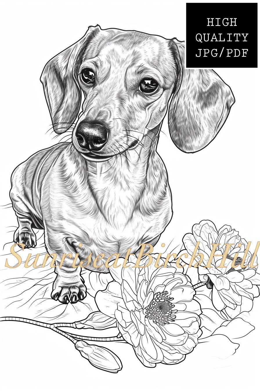 Dachshund Dog Coloring Page/sheet, Adult/teen Printable Coloring Page ...