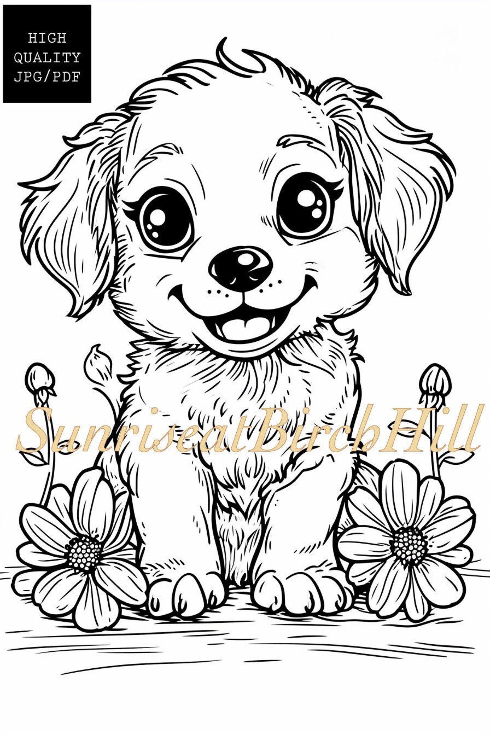 Dog Coloring Page Kids Coloring Sheet of Pet Golden Retriever Dog Breed ...