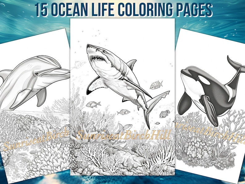 15 Ocean Life Coloring Pages Adults Coloring Book Kids Coloring Sheets ...