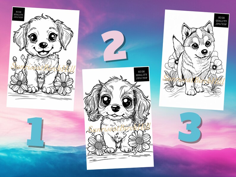Five Cute Puppy Dog Coloring Pages/sheets, Instant Download Printable ...