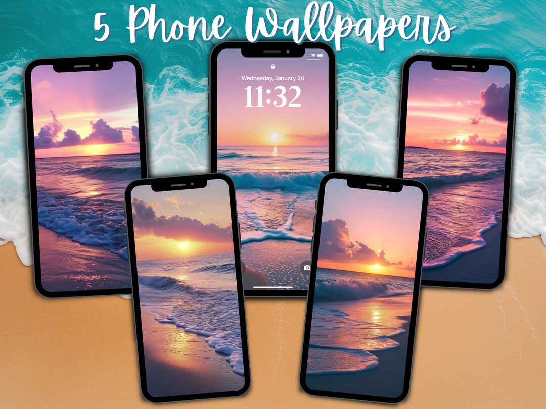 Beach Sunrise Phone Wallpapers Collection, Set of 5, Aesthetic ...