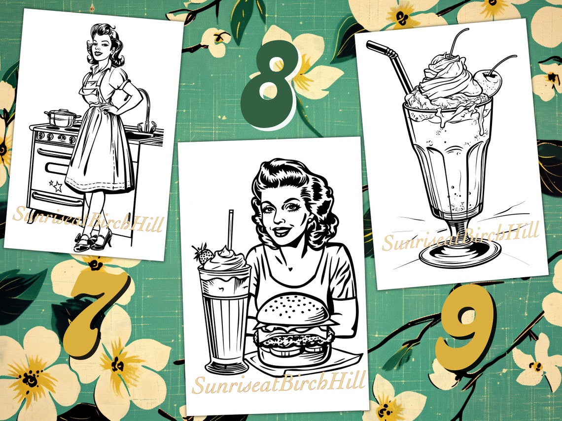1950s Retro Coloring Pages/sheets, Kids/teens/adults Instant Download ...