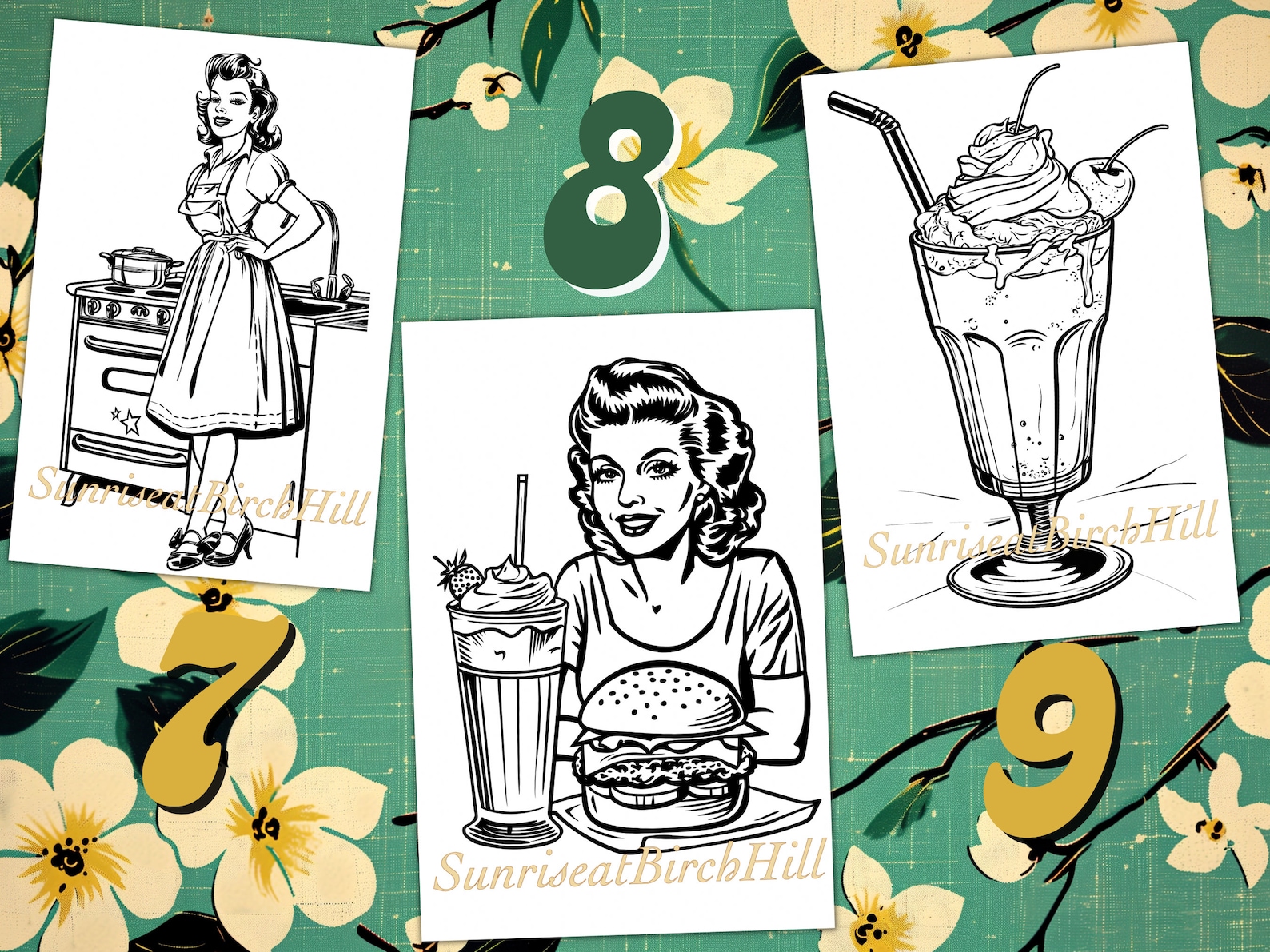 1950s Retro Coloring Pages/sheets, Kids/teens/adults Instant Download ...