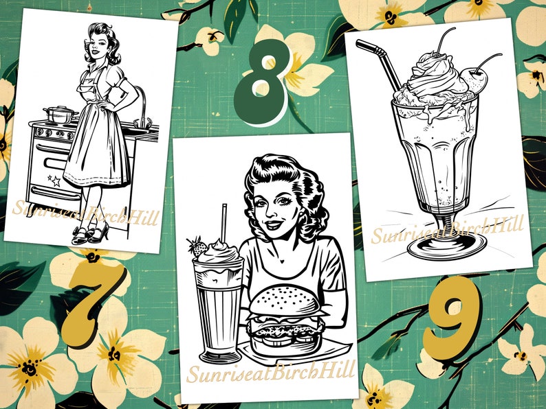 1950s Retro Coloring Pages/sheets, Kids/teens/adults Instant Download ...