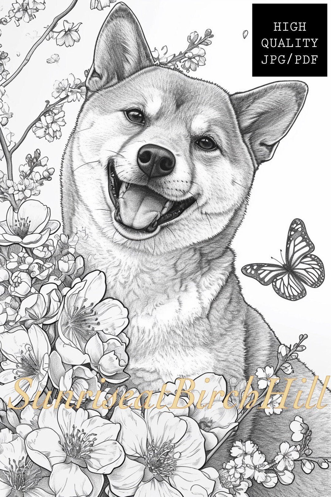 Shiba Inu Dog Coloring Page/sheet, Adult/teen Printable Coloring Page ...