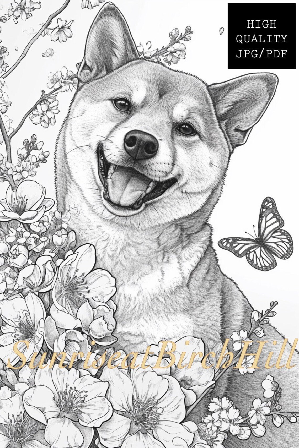 Shiba Inu Dog Coloring Page/sheet, Adult/teen Printable Coloring Page ...