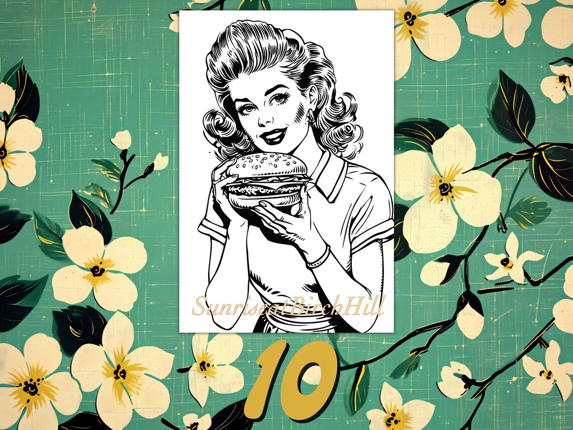 1950s Retro Coloring Pages/sheets, Kids/teens/adults Instant Download ...