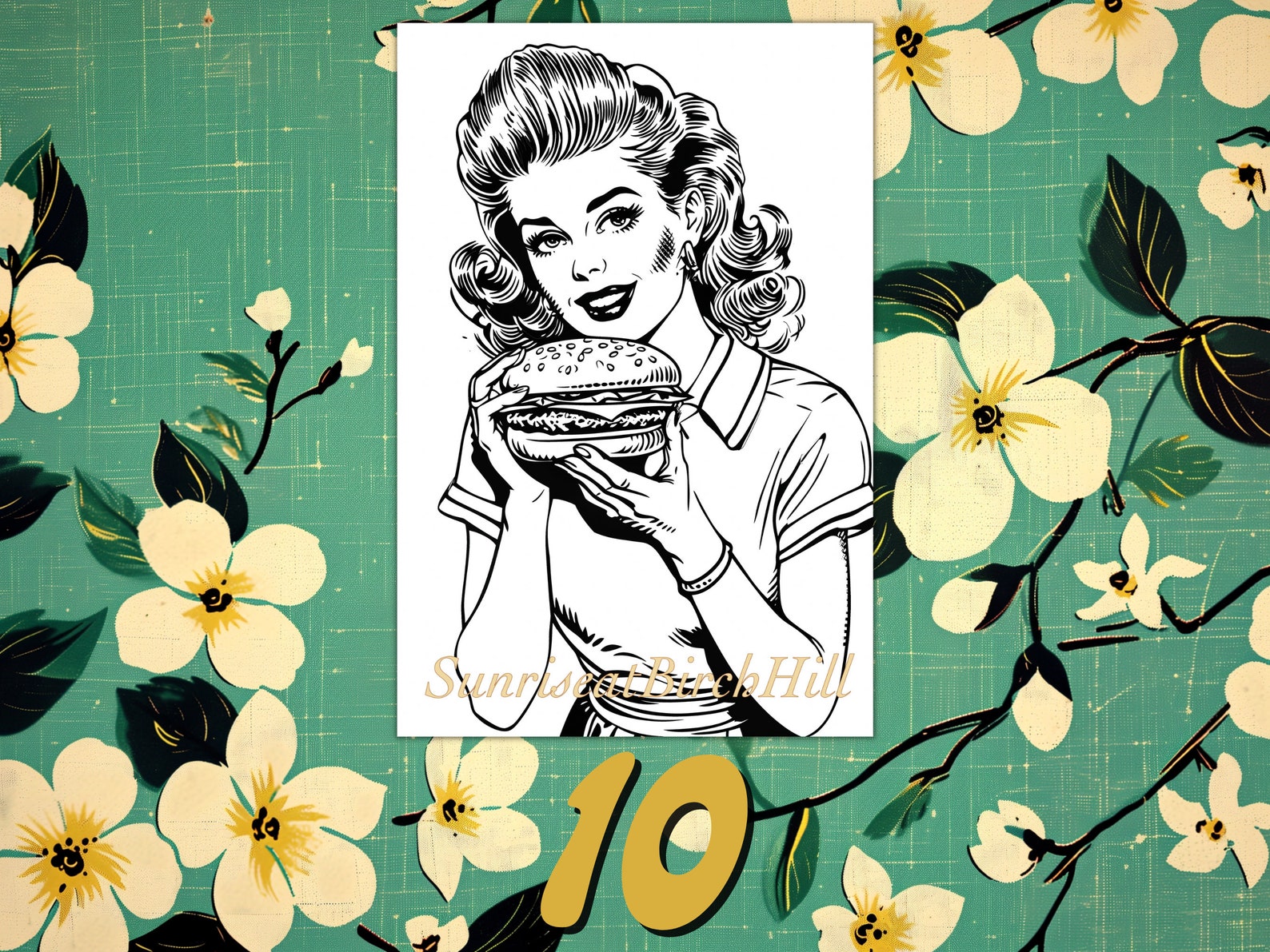1950s Retro Coloring Pages/sheets, Kids/teens/adults Instant Download ...