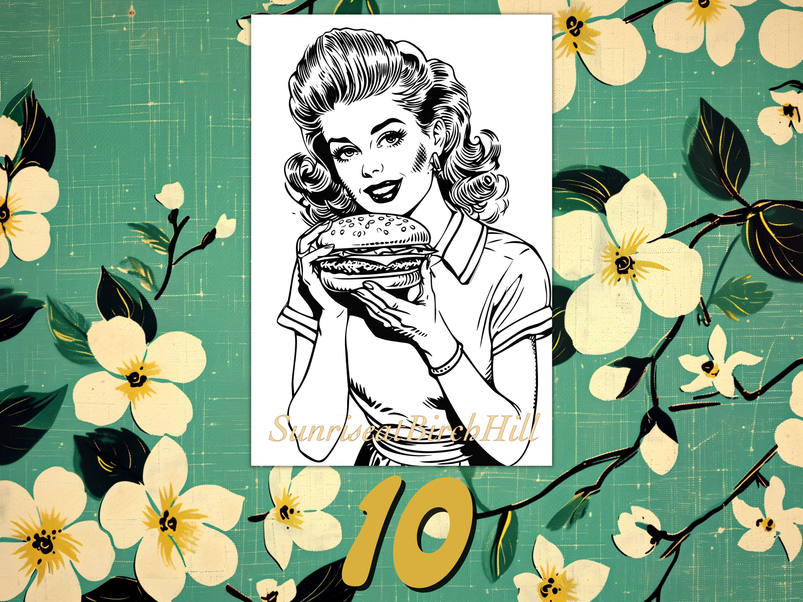 1950s Retro Coloring Pages/sheets, Kids/teens/adults Instant Download ...