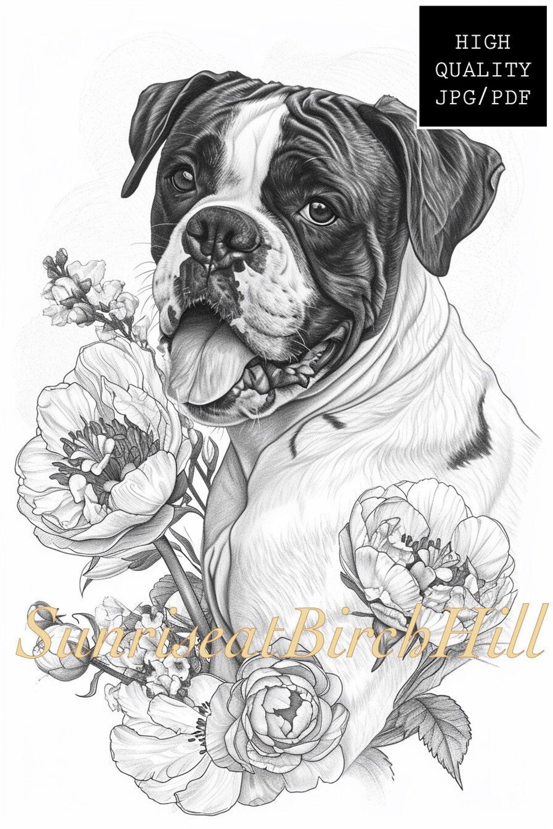 Boxer Dog Coloring Page/sheet, Adult/teen Printable Coloring Page of ...