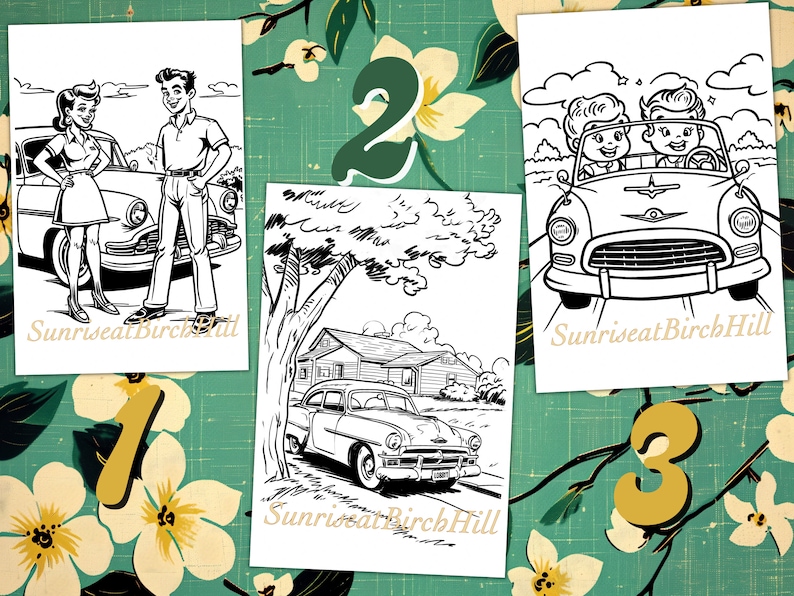 1950s Retro Coloring Pages/sheets, Kids/teens/adults Instant Download ...
