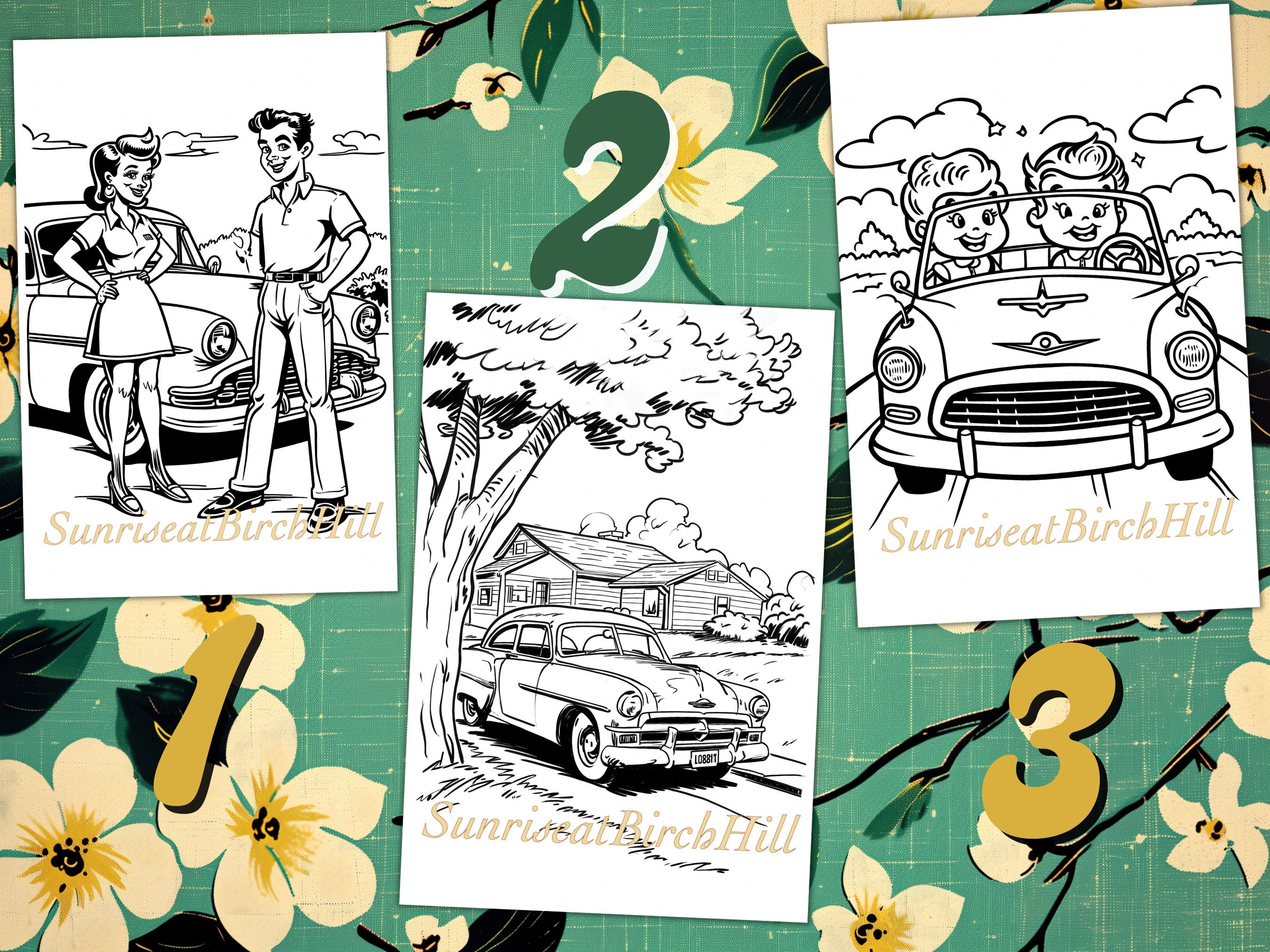 1950s Retro Coloring Pages/sheets, Kids/teens/adults Instant Download ...