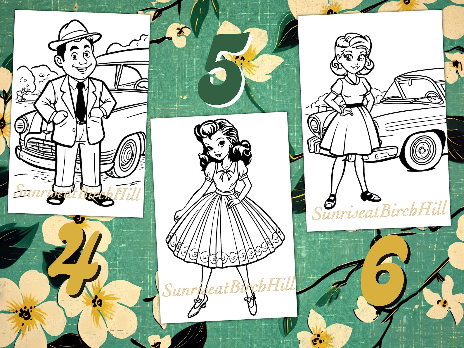 1950s Retro Coloring Pages/sheets, Kids/teens/adults Instant Download ...