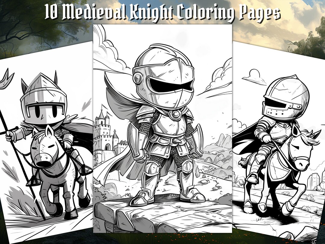 10 Medieval Knight Coloring Pages Kids Coloring Book Adult Coloring ...