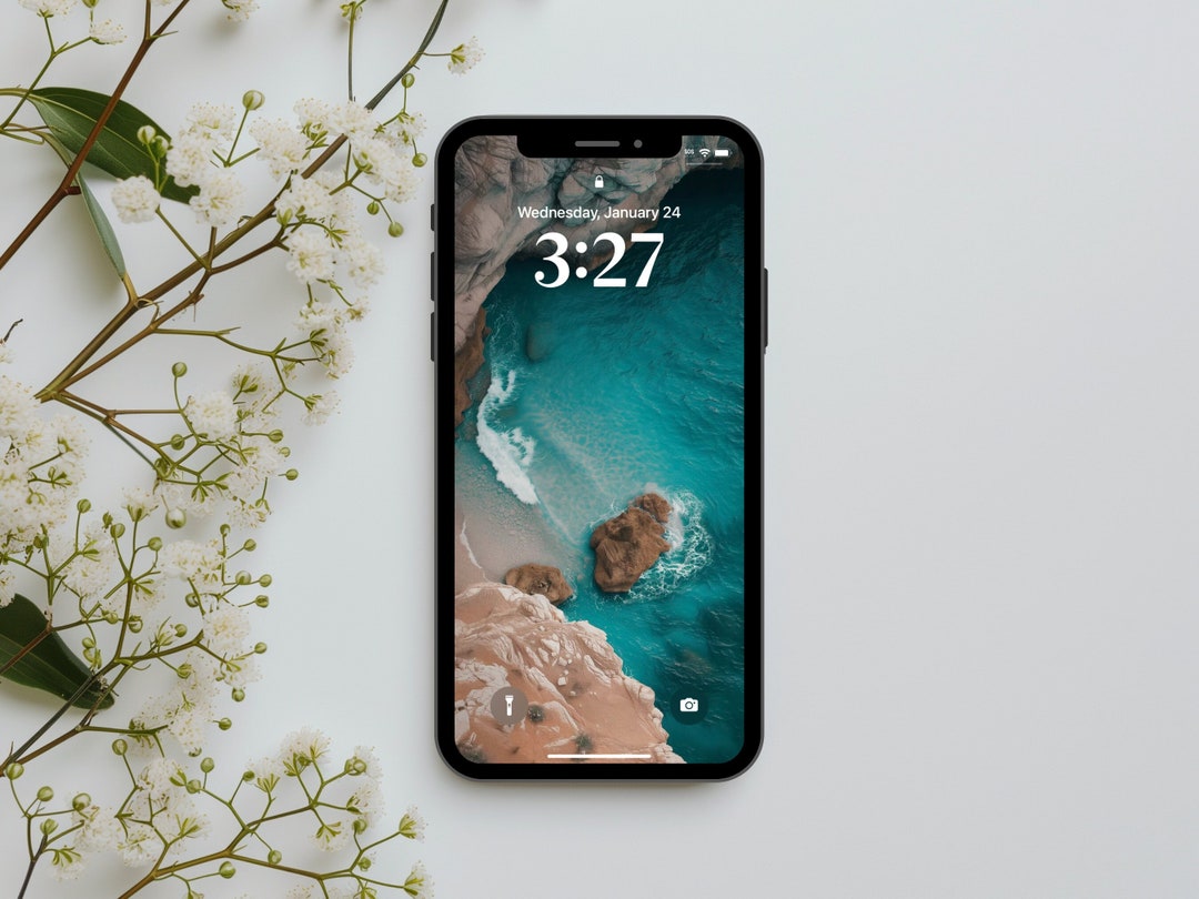 Ocean Cove Phone Wallpaper Instant Download PNG, Aesthetic, Beachcore ...