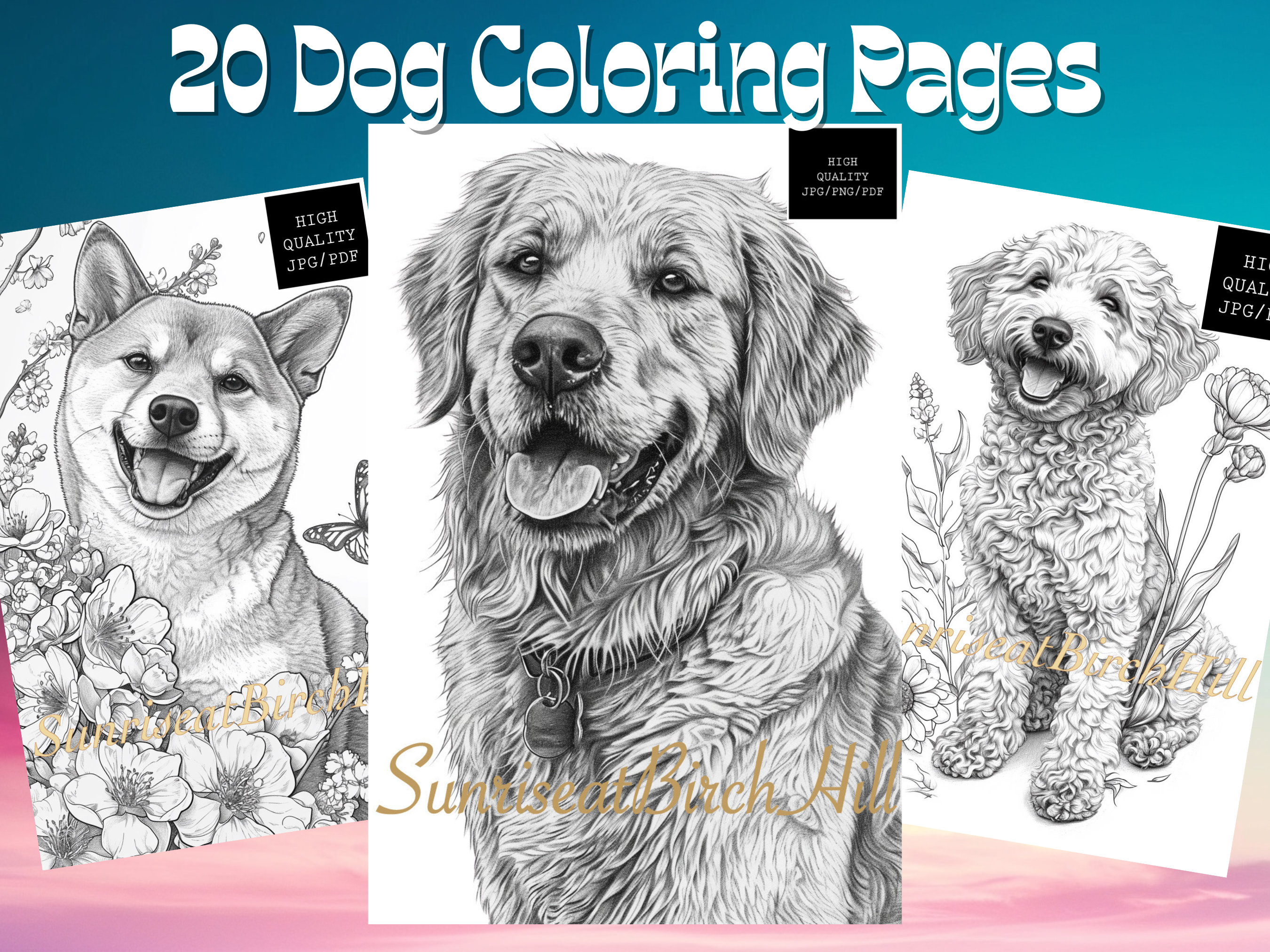 20 Dog Coloring Pages/sheets, Instant Download Printable Dogs Coloring ...